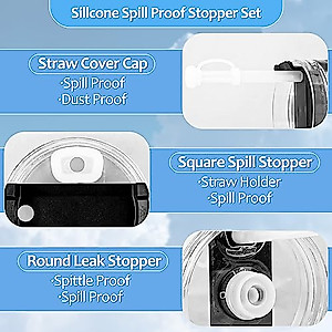 Toffos Silicone Spill Proof Stopper Set of 3, Compatible with Stanley Cup 1.0 40oz/ 30oz, Tumbler Accessories, Including 3 Straw Cover Cap, 3 Square Spill Stopper and 3 Round Leak Stopper
