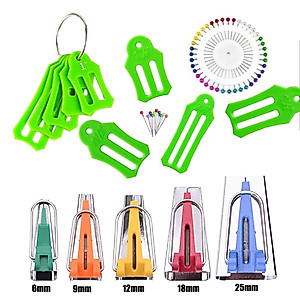 HONEYSEW Set of 15 Size Fabric Bias Tape Maker Tools Fabric Sewing Quilting Bias Binding Maker Come with 40 pcs of Multi-Color Quilting Pins Jelly Roll Sasher Tool Set