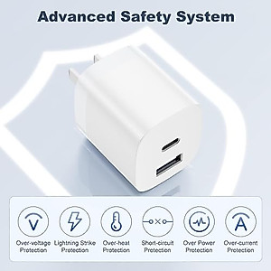 iPhone 14 13 Foldable Dual Port Fast Charger, 2Pack 20W Charger Block with 4Pack 6FT Lightning Cable for iPhone 14 13 12 11 Pro Max/iPad/AirPods