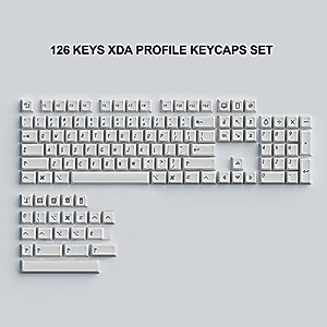 MAIRYYA 126 Keys Minimalist White Keycaps, XDA Profile PBT Keyboard Keycaps Full Set, Custom Dye Sublimation Keycaps for 60% 65% 75% 100% Cherry MX Switches Mechanical Keyboard