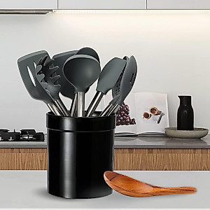 MEIGUI Ceramic Kitchen Utensil Holder, Utensil Crock Large Utensils Holder for Kitchen Decor, Cooking Tool Utensils Caddy for Countertop, Pure Black