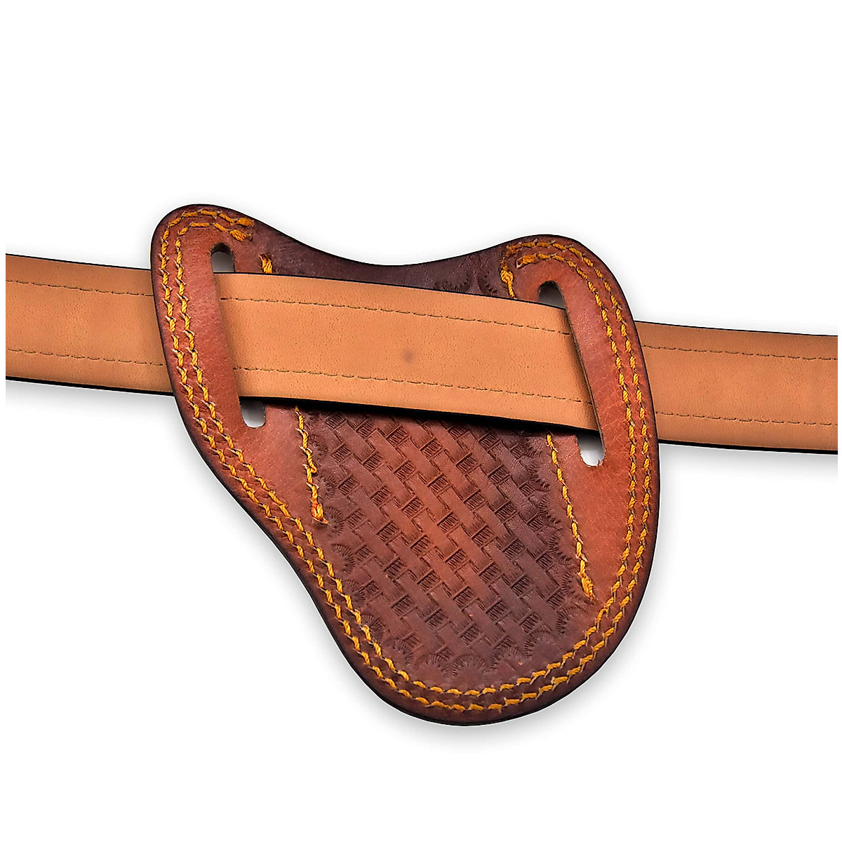 Hercules Knives Custom Leather Sheath Slanted Pancake Tooled Leather Sheath/Trapper Knife Sheath/Hunting Knife Sheath 100% Real Leather Cover/Tan Both Side Carry Design (LSA)