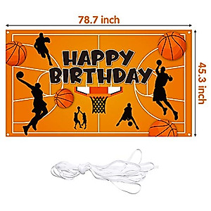 BeYumi Basketball Theme Happy Birthday Photography Backdrop Banner, XtraLarge NBA All Star Slam Dunk Basketball Sports Photo Background Studio Wall Table Decoration Supplies for Kids Boys Birthday