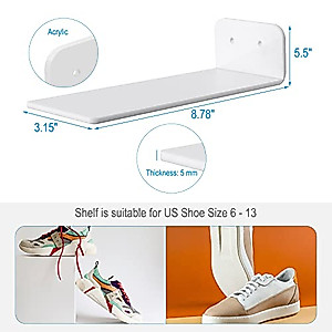 Cosmos 4 Pcs Acrylic Shoe Display Shelf Floating Shoe Shelves- Wall Mount Sneaker Shelves with Velvet Tape for Displaying Showcase Shoes and Sneaker Collection Shoes Box (Solid White)
