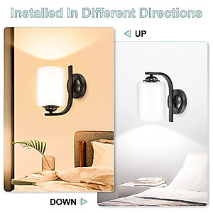 CANMEIJIA Wall Sconce 1 Light, Modern Wall Light Fixture, Bathroom Vanity Lights with Matte Black Wall Lamp for Bedroom Kitchen Hallway Porch, Milky White Glass Shades, E26 Socket, Bulbs Not Included