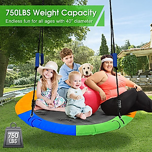 DEROFIT 40 Inch Flying Saucer Tree Swing for Kids,750lb Round Indoor Outdoor Swing Set with Foam Handle,Circle Swing with Steel Frame Adjustable Rope,Easy to Install 750lb Weight Capacity