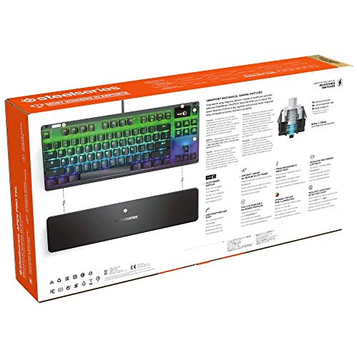 SteelSeries Apex Pro TKL HyperMagnetic Gaming Keyboard - Adjustable Actuation - Esport TKL Format - OLED Display - RGB - PBT Keys - USB-A - Nordic QWERTY