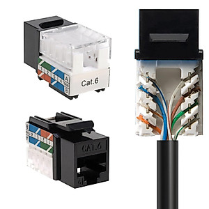 SATMAXIMUM Cat6 Keystone Ethernet Wall Jack Punch Down UTP 45-Degree (Easier Termination Than 90-Degree), RJ45 Slim Profile Speed Termination 45° Angled Black (50 Pack)