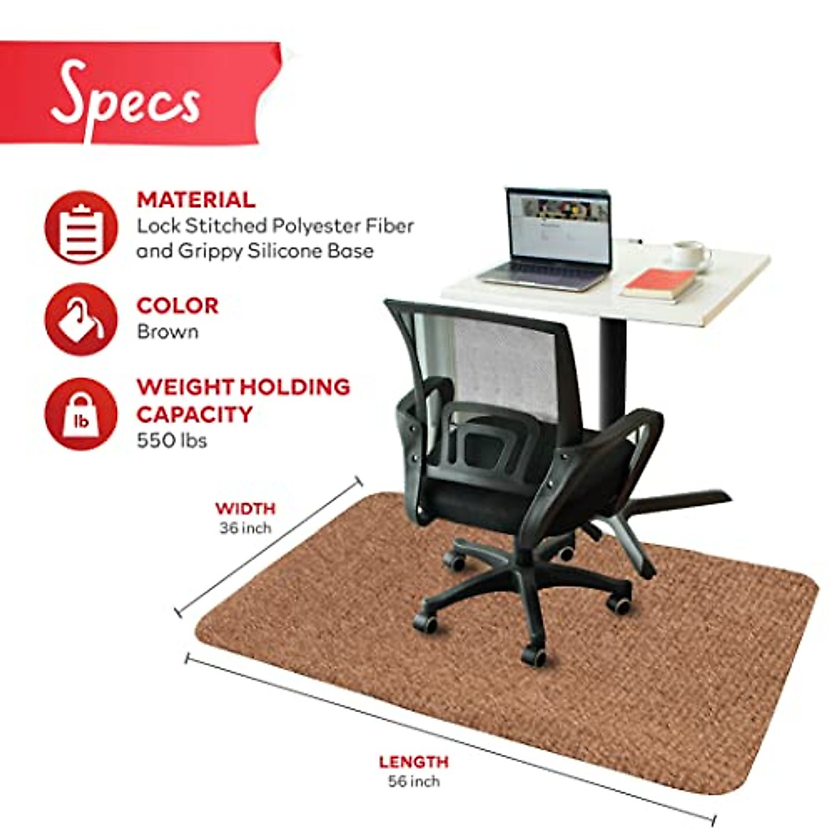 XFasten Chair Mat Office Protector for Hardwood Floors, Brown 56”x36”, 1/6” Thick Premium Low Pile Floor Protector Mat Desk Rug | Wood and Tile Protection Mat for Office Home Rolling Chair Rug