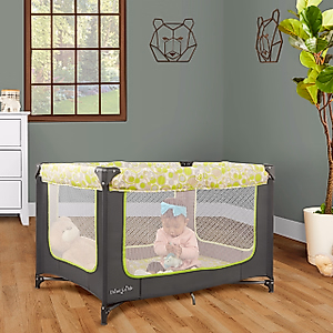 Dream On Me Zodiak Portable Playard in Grey and Green, Lightweight, Packable and Easy Setup Baby Playard, Breathable Mesh Sides and Soft Fabric - Comes with a Removable Padded Mat