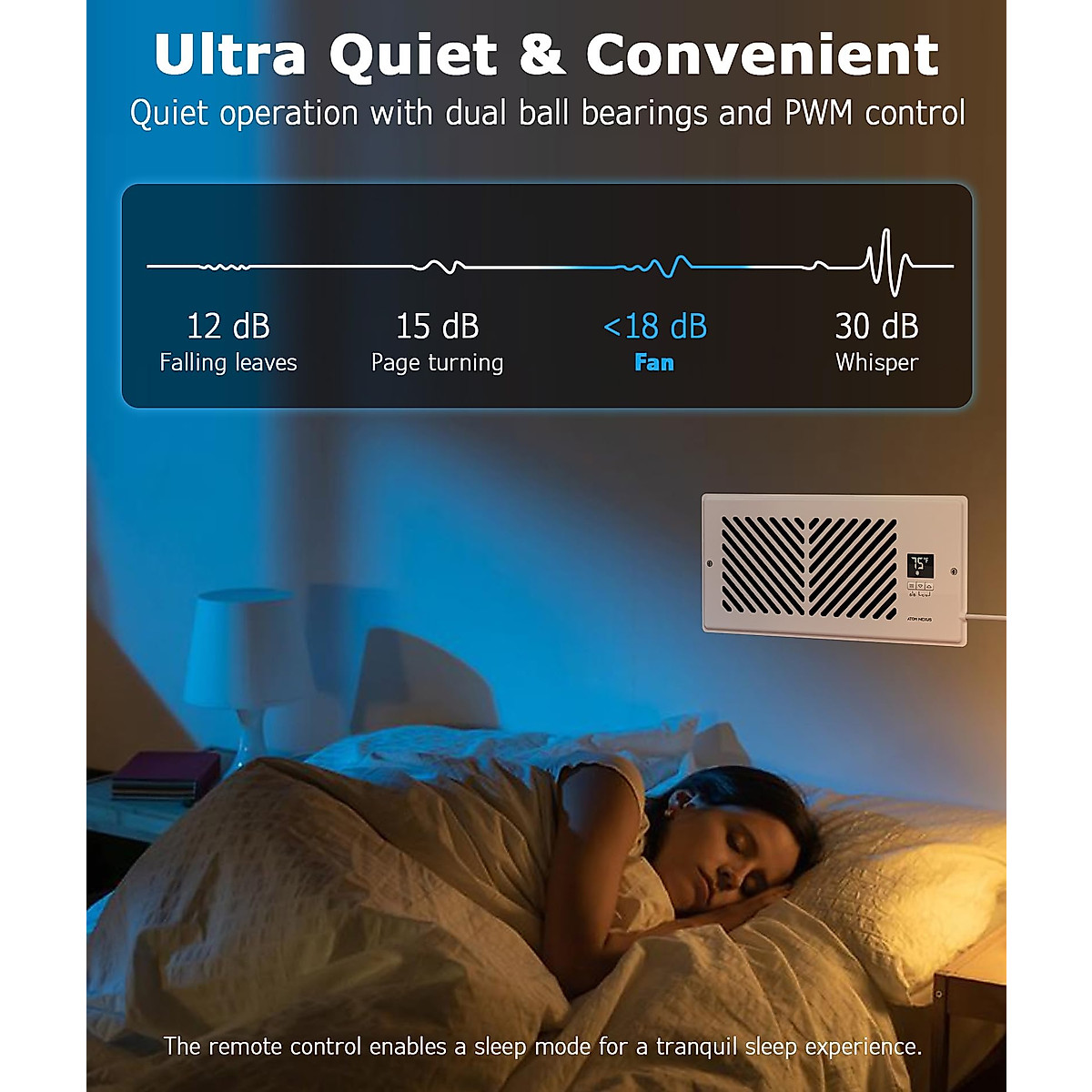 ATOM NEXUS AirBlaze Z4, Quiet Register Booster Fan Fits 4”x10” Register Holes, Smart Vent Booster Fan With Thermostat Control & Remote Control, 10-Speed Control Heating Cooling AC Vent Fan (White)