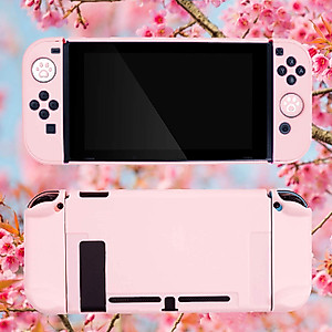 OLDZHU Pink Dockable Protective Case Cover Compatible with Nintendo Switch Joy-Con Controllers,with Glass Screen Protector and 4 Thumb Grips,Shock-Absorption and Anti-Scratch (Pink)