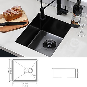 Hotis Bar Sink Undermount, Small Kitchen Sink, Black Bar Sink, Rv Otdoor Stainless Steel Wet Bar Prep Sink, 15 X 17 Inch Single Bowl