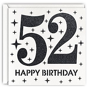 Black 52nd Birthday Card, Laser Cut Glitter Woman Man Age 52 Gift For Husband, Brother, Father