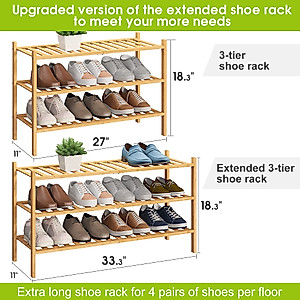BMOSU 3-Tier Bamboo Extended Shoe Rack Premium Stackable Shoe Shelf Storage Organizer for Hallway Closet Living Room Entryway Organizer (Natural Bamboo)
