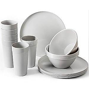 Youngever 18-Piece Plastic Kitchen Dinnerware Set, Plates, Dishes, Bowls, Cups, Service for 6 (Grey)