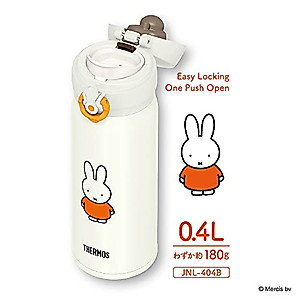 Thermos JNL-404B WH-OR Water Bottle, Vacuum Insulated Travel Mug, 13.5 fl oz (400 ml), Miffy White Orange