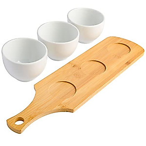Gibson Home Gracious Dining Dinnerware, 3pc Tidbit Bowl Set w/Bamboo Tray, White, 3-Piece Tidbit Bowl w/Bamboo Tray