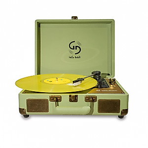 HelloGoody Vinyl Record Player Portable Record Player for Vinyl Suitcase Record Player Green Built in Stereo Speakers Extra Stylus Supports RCA Line Out, AUX in, 3 Speed Wireless Vintage Record Player
