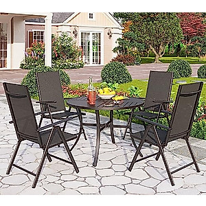 PHI VILLA Folding Patio Dining Chairs Set of 2, Adjustable Patio Sling Chairs Reclining High Back Chairs with Armrest for Outdoor Garden Lawn Pool Yard, No Assembly, Black