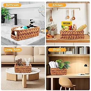 XLHOMO Bathroom Wicker Baskets Large for Shelves, Organizing, Waterproof Woven Storage with Handle for Toilet Shelf Baskets, Laundry Room, 3-Pack (Caramel, Large)