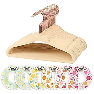 Rose Gold Baby Velvet Hangers 30 Pcs & 6 Closet Organizer Dividers, Non-Slip Kids Hangers, Yellow