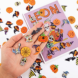 Halloween Buttons for Crafts - 200 Pcs Halloween Pumpkin Skull Witch Bat Shaped Wooden Fall Buttons for Crafts Sewing Clothes Accessories Scrapbooking DIY Halloween Decorative Embellishments 1 in