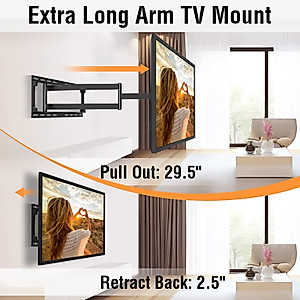 ELIVED Long Extension TV Mount for Most 37-75 Inch TV, Full Motion Wall Bracket with 29.5 inch Long Arm Articulating TV Wall Mount, Max VESA 600x400mm, Holds up to 88lbs, fits Wood Studs 12"-24".