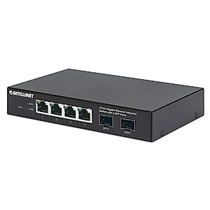 Intellinet 4-Port Industrial Gigabit Ethernet Switch with 2 SFP Ports-IP40 Rated Metal Housing, DIN-Rail Mount, Terminal Block Powered–for Computer Desktop Internet Networking-3 Yr Mfg Warranty-508247