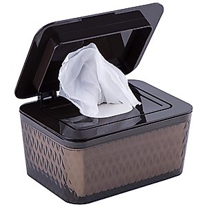 chengyan Wipes Dispenser Case, Dustproof Paper Towel Container Box with Lid and Non-Slip Rubber Feet, Removable Seal-Designed Wipe Holder, Plastic Large Capacity Dust-Proof Baby Wipes Case, Brown