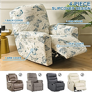 Eco-Ancheng Recliner Slipcovers 4-Pieces Lazyboy Recliner Covers Recliner Couch Covers Recliner Chair Cover Non Slip Reclining Slipcovers with Storage Pockets Furniture Protector for Living Room