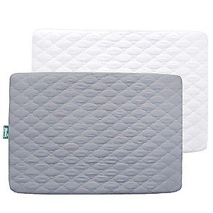 Pack n Play Sheet Quilted Waterproof Protector, 2 Pack Premium Fitted Pack n Play Pad Cover 39" X 27" fits for Baby Foldable and Playard Mattress, Portable Mini Crib, Gray&White