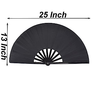 HONSHEN Folding Fan Chinese Hand Fan Performance Fan Nylon-Cloth Fan 13 inch (Black)