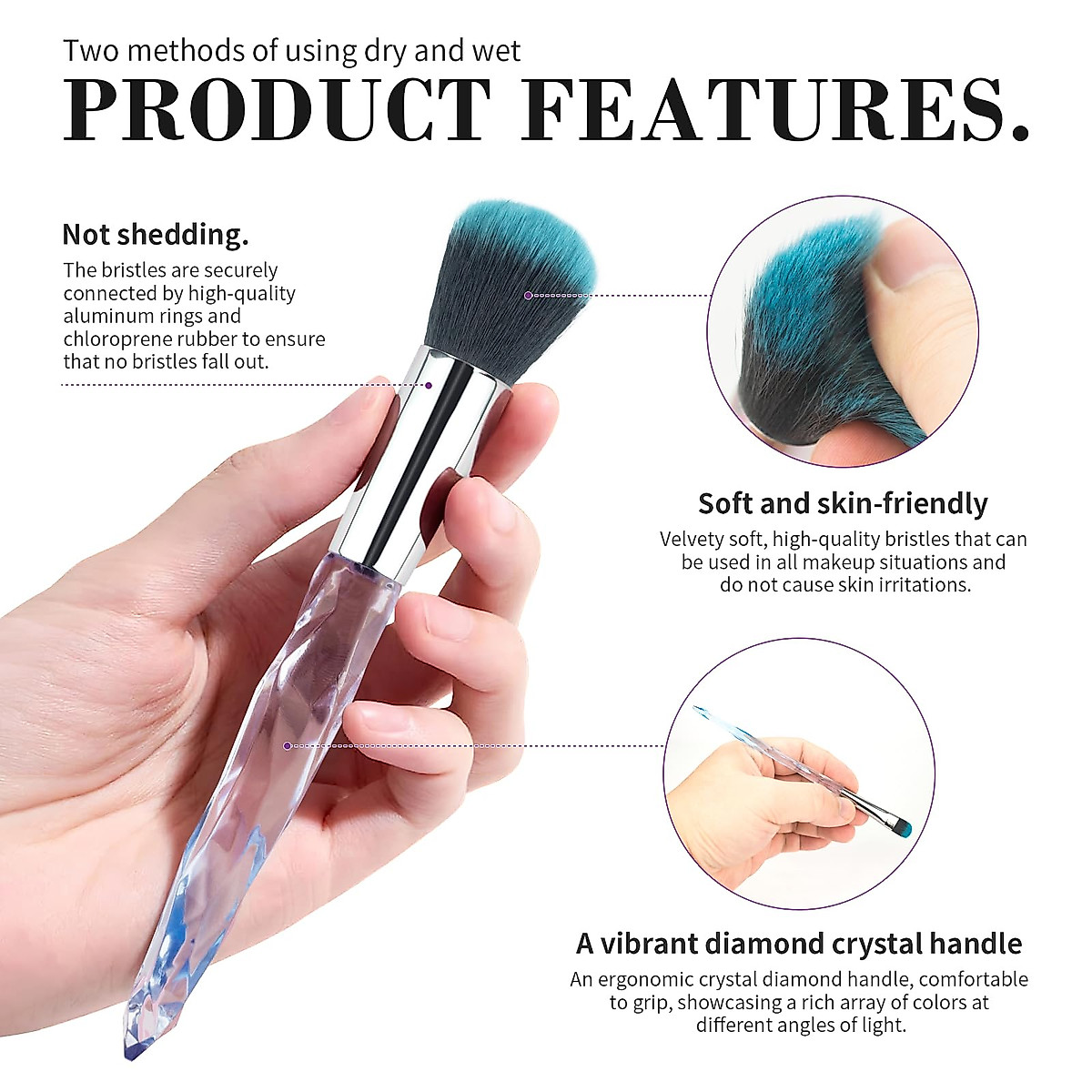 Professional Makeup Brush, Acrylic Diamond Handle Make Up Brushes Series for Full Face Foudation Blush Eyeshadow Concealers Powder Transparent Beauty Tools