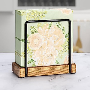 Napkin Holder for Kitchen Dining Table - Farmhouse Standing Iron Napkins Holders with Wood Base for Paper Napkins, Modern Dispenser for Home Decor