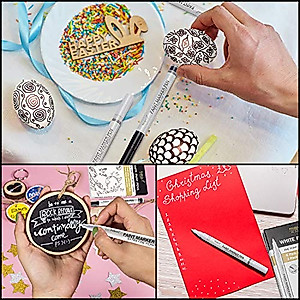 PANDAFLY White Paint Pens, 8 Pack 0.7mm Acrylic Permanent Marker 6 White With 2 Black Paint Pens for Wood Rock Plastic Leather Glass Stone Metal Canvas Ceramic, Extra Fine Point Opaque Ink