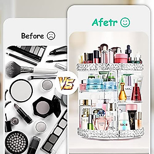 360 Rotating Makeup Organizer, Vanity Adjustable Cosmetic Storage Organizers Large Capacity Makeup Display Case for Bedroom Bathroom Clear Acrylic Organizer Container for Cosmetic Brushes Lipsticks