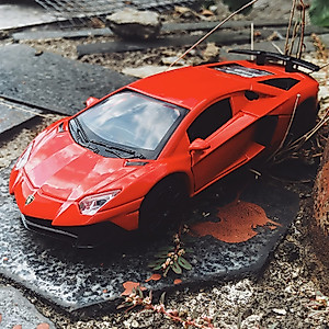 BDTCTK 1:32 LP750 Lambo Model Pull Back Car Toy car with Sound and Light for Kids Boy Girl, Metal Body, Door Opened, Red