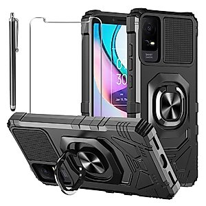 for TCL ION X/ION V Case, with Tempered Glass Screen Protector Heavy Duty Protection Technology Built-in Kickstand Rugged Shockproof Protective Phone Case for TCL ION X/ION V 6.0", (Black)