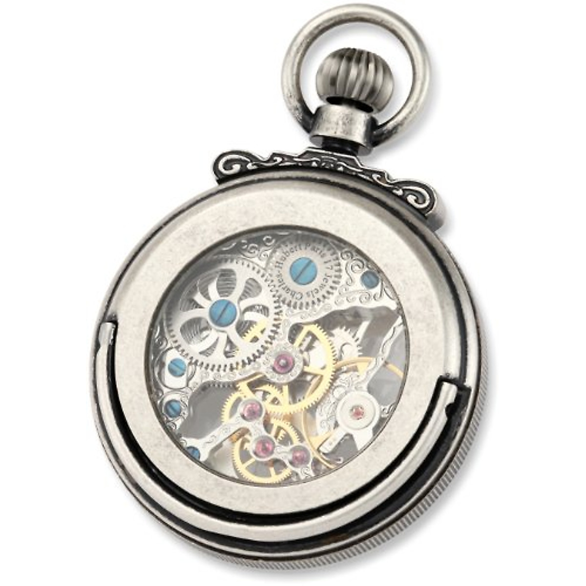 Charles-Hubert, Paris 3869-S Classic Collection Antiqued Finish Open Face Mechanical Pocket Watch