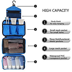 Relavel Cosmetic Pouch Toiletry Bags Travel Business Handbag Waterproof Compact Hanging Personal Care Hygiene Purse (Blue)