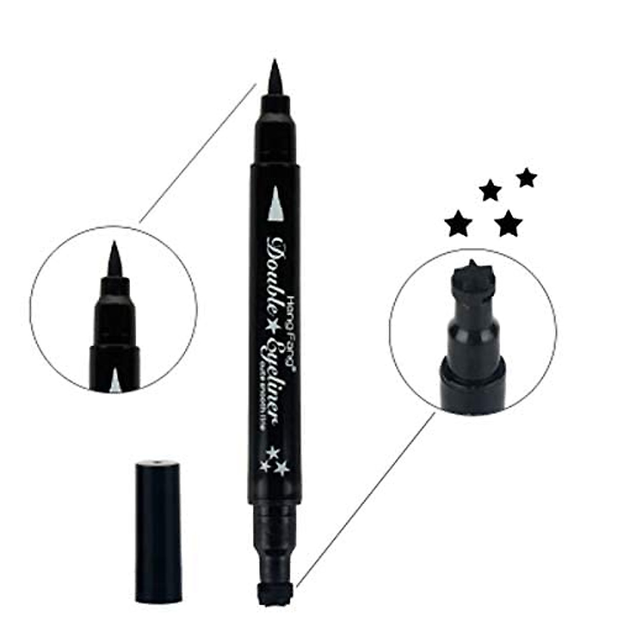 MIOBLET 1PC Super Double-headed Black Liquid Eyeliner Pencil Pen Waterproof Star Heart Moon Flower Shape Seal Stamp Tattoo Eyes Liner Makeup (Star Seal)