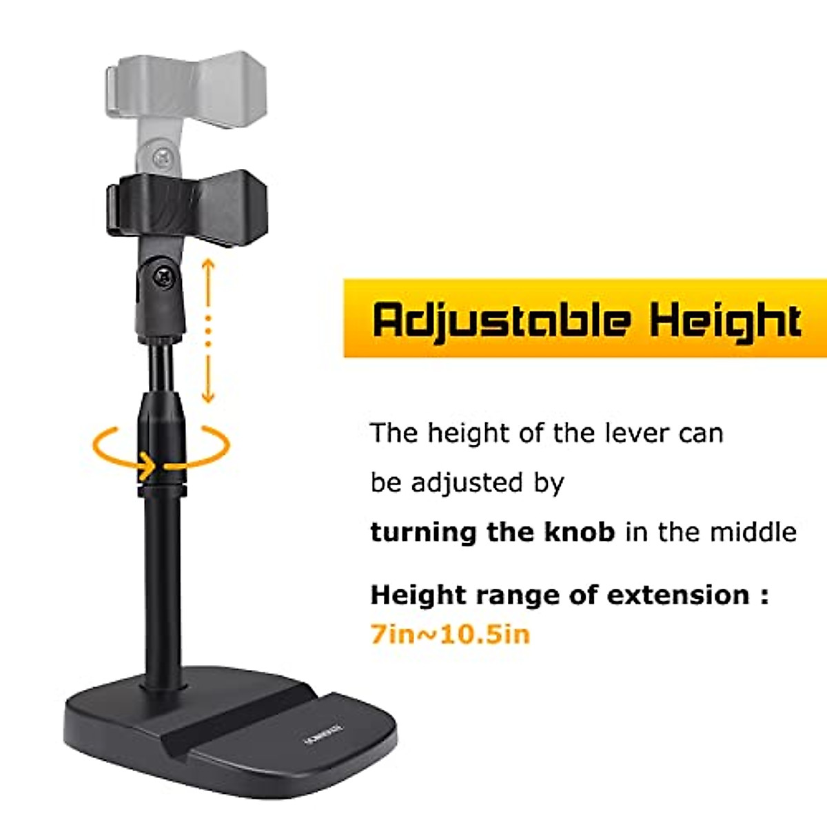 Desktop Microphone Stand, Podcast Microphone Stand, Table Gaming Mic Stand, Height Adjustable with Shock Mount, Mic Clip Phone Slot Weighted Base for Broadcast Studio Recording for AT2020 Shure Rode