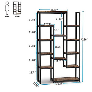 LITTLE TREE 70.9” Tall Bookshelf Industrial Bookcase for Living Room Home Office,Brown
