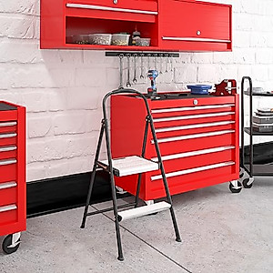 COSCO 2-Step Aluminum Folding Step Stool with Rubber Hand Grip, Black