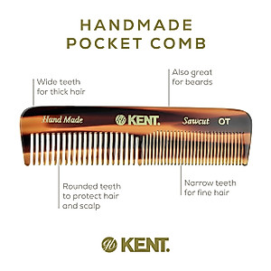 Kent A OT Double Tooth Hair Pocket Comb, Small Fine / Wide Tooth Comb For Hair, Beard and Mustache, Coarse / Fine Hair Grooming Comb for Men, Women and Kids. Saw Cut Hand Polished. Handmade in England