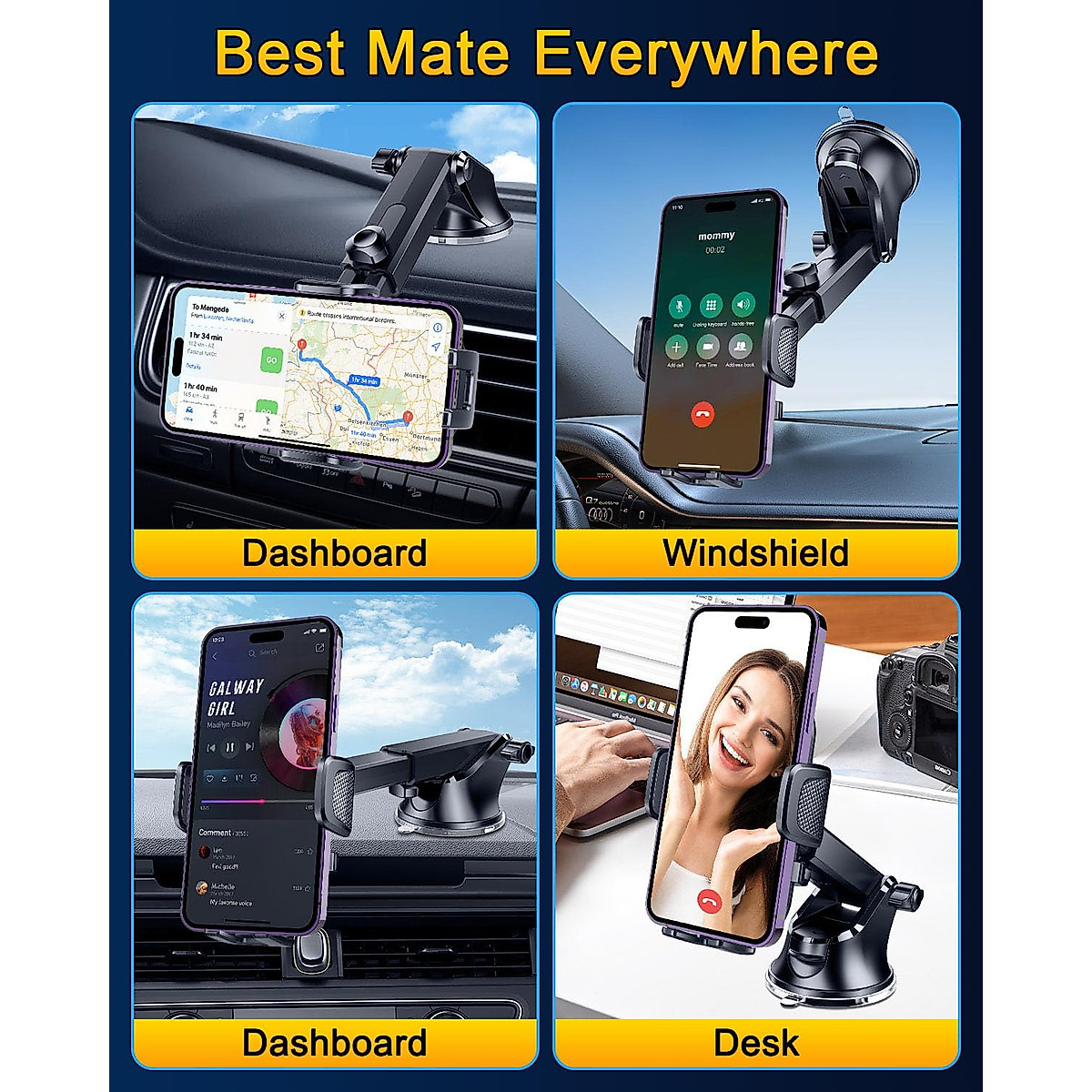 YFYYF Phone Holders for Your Car,[60 Lbs Powerful Suction] Car Phone Holder Mount,Phone Mount for Car Dashboard Windshield,Car Mount for iPhone/Android Smartphone,Car/Truck Accessories