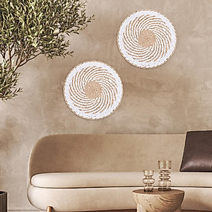 Kichvoe Woven Wall Hanging Baskets Decorative Rattan Basket Rattan Basket Wall Decor Wall Basket Decor Unique Wall Decor Woven Wall Plate Decor Basket Wall Art Grass Round Wall Decoration