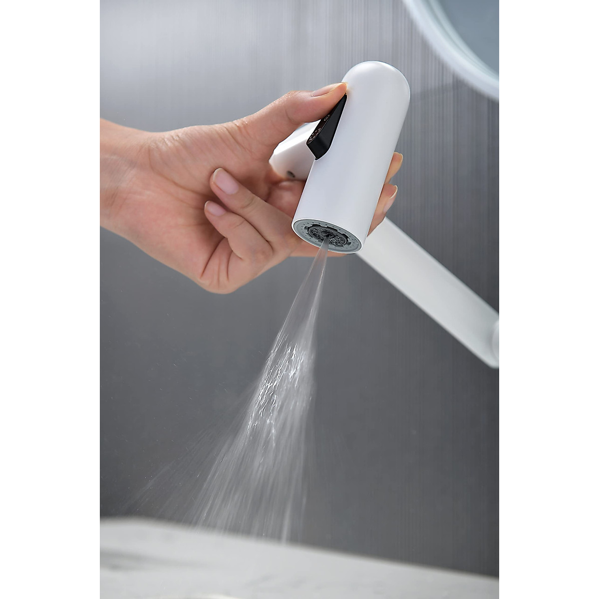 Lefton Rotatable Bathroom Faucet with Temperature Display in Fahrenheit (Batteries-Free), 3 Water Outlet Modes, White, BF2204-4