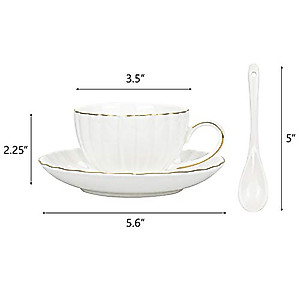 Hedume 18 PCS Tea Cup Set, 5oz Espresso Cups with Saucers and Spoons, Cappuccino Cups with Gold Trim British Coffee Cups for Specialty Coffee Drinks, Latte, Cafe Mocha and Tea